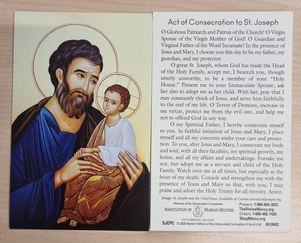 ACT OF CONSECRATION TO ST. JOSEPH PRAYER CARD – Noah's Ark
